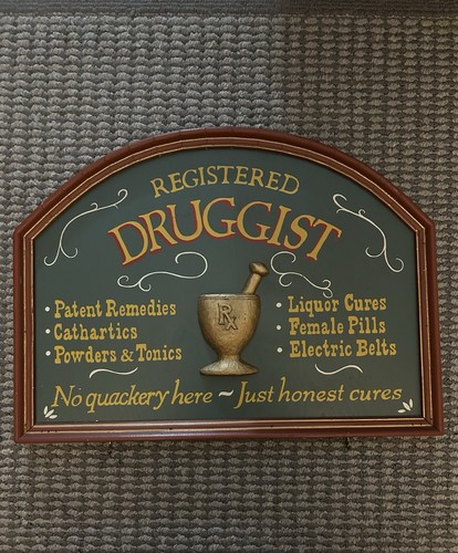 Registered Druggist Wooden Sign No Quackery Here Just Honest Cures | eBay