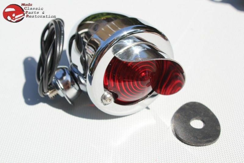 Small S Mini Red Marker Lights w Visor Chrome Custom Car Truck Hot Rod ...