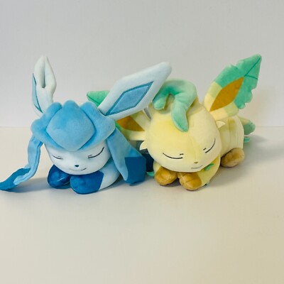 Pokemon Plush Sleeping Leafeon & Glaceon SuyaSuya Friend TAKARA TOMY ...
