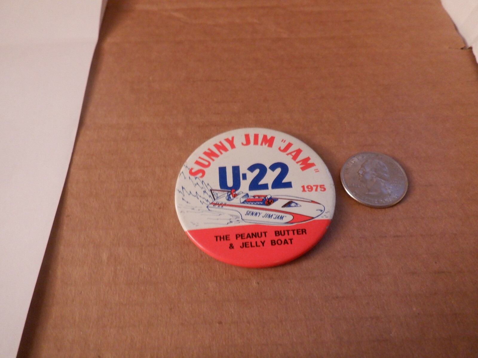 1975 SUNNY JIM "JAM" U-22 HYDRO RACING BUTTON APBA HYDROPLANE BOAT PIN ...