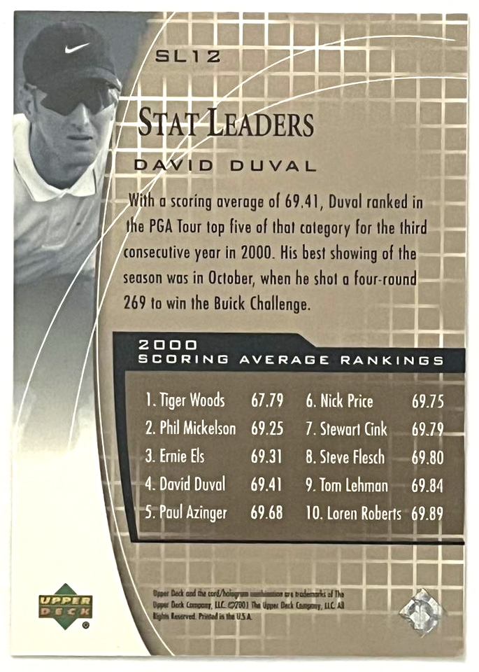 2001 Upper Deck Stat Leaders #SL12 David Duval | eBay
