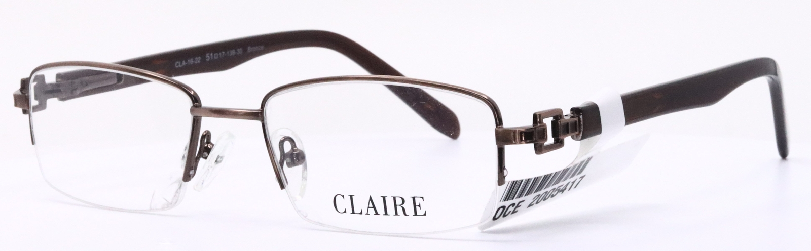 Claire CLA-16-22 Bronze Rectangle Womens Half Rim Eyeglasses Frames 51 ...