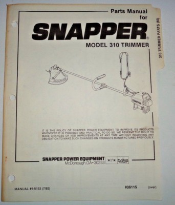 Snapper 310 String Trimmer Parts Catalog Manual 7/85 | eBay