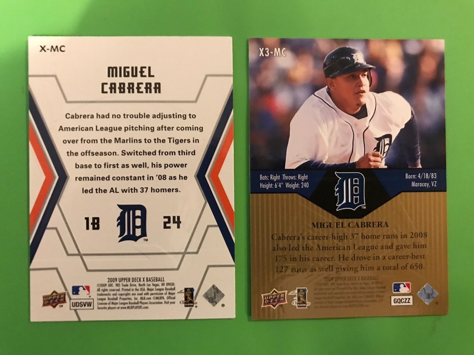 2009 Upper Deck X #X-MC Miguel Cabrera Xponential LOT 2, X3-MC TIGERS ...