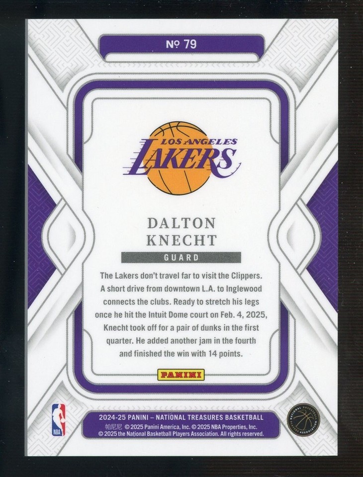 2024-25 National Treasures #79 Dalton Knecht Lakers RC Rookie 6/75 | eBay
