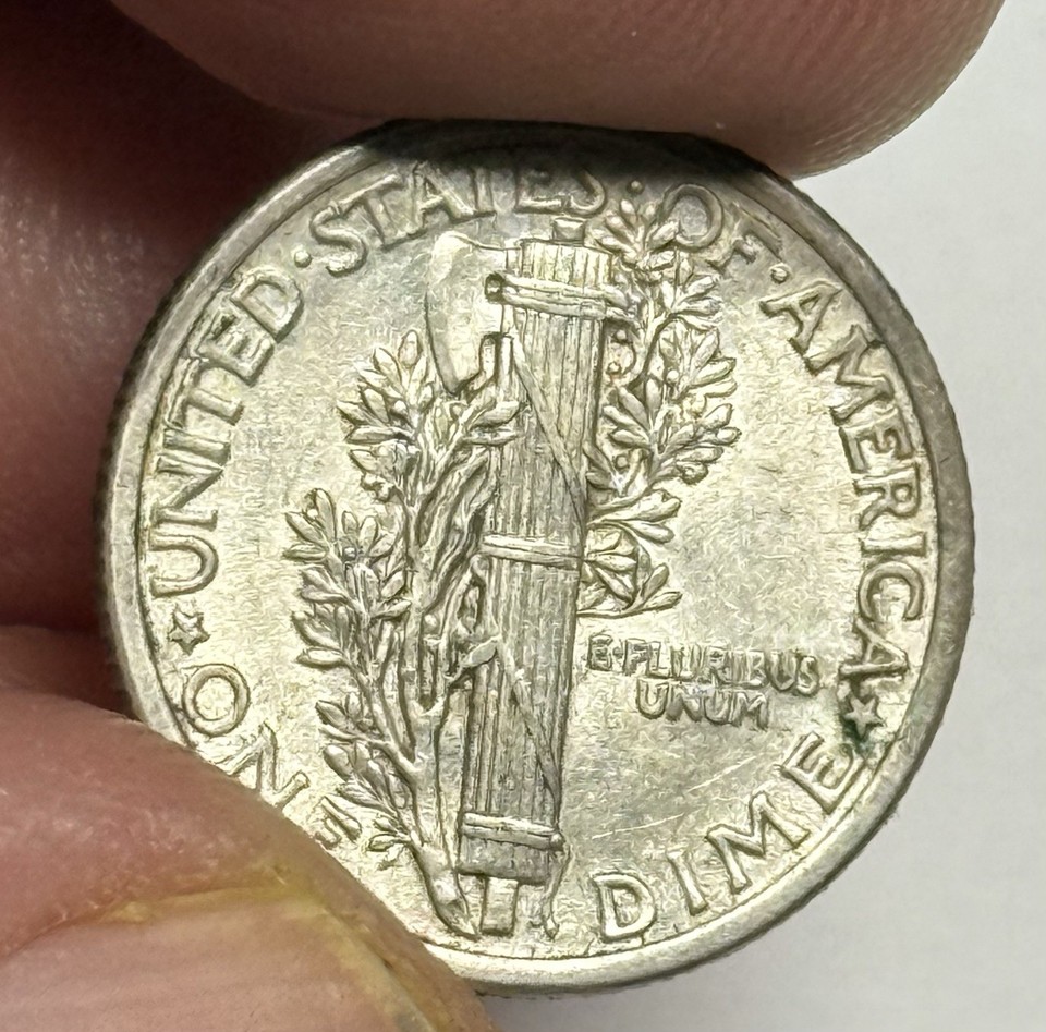 AU+ 1916-P Mercury Silver Dime w/ Full Split Bands, U.S. 10c Coin FSB ...