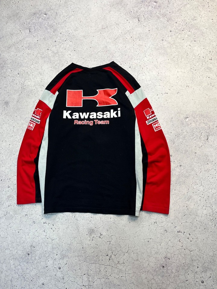 Vintage Kawasaki Racing Team Long Sleeve Shirt Sponsor Logos Size L | eBay