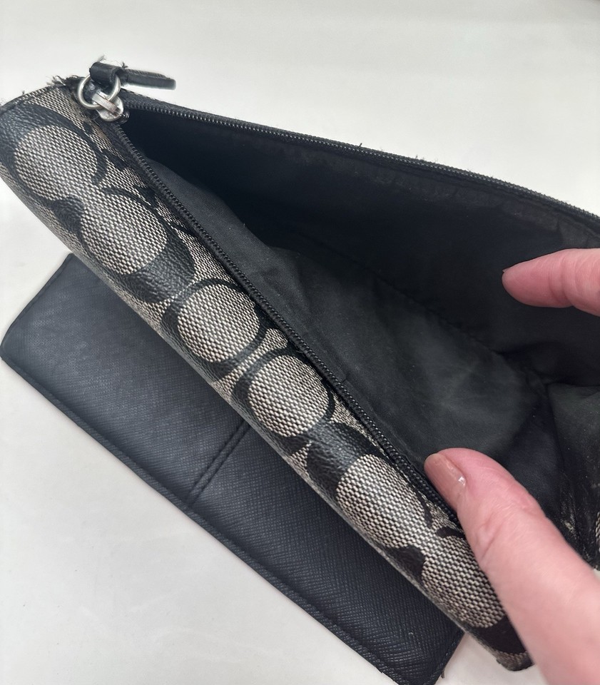 Coach Tri Fold Wallet Black Grey Signature CC Jacquard Monogram Logo | eBay