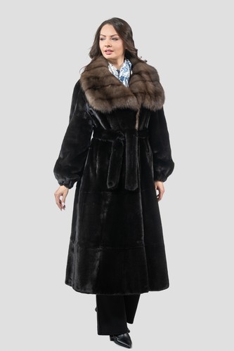 LUXURY AMERICAN BLACK MINK FUR COAT WITH LAVISH RUSSIAN SABLE COLLAR ...