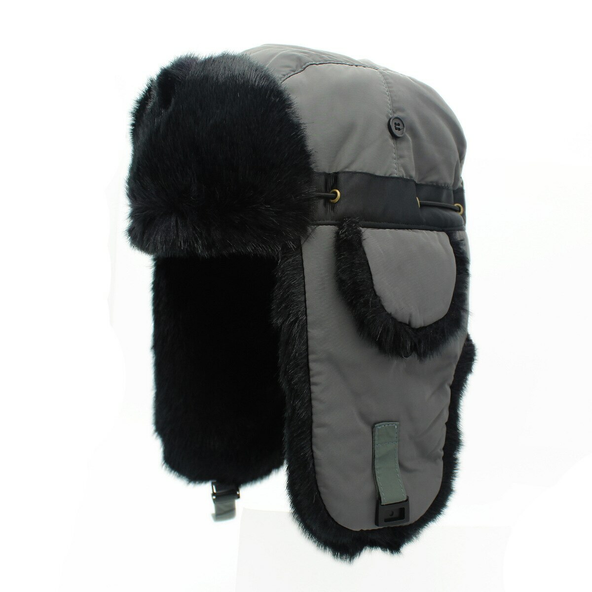 Black Pilots Hat Fur Mens Winter Hats Ear Flaps Winter Outdoor Pilot ...