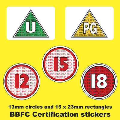 BBFC Classification / Rating Stickers Labels U PG 12 15 18 Ideal For ...