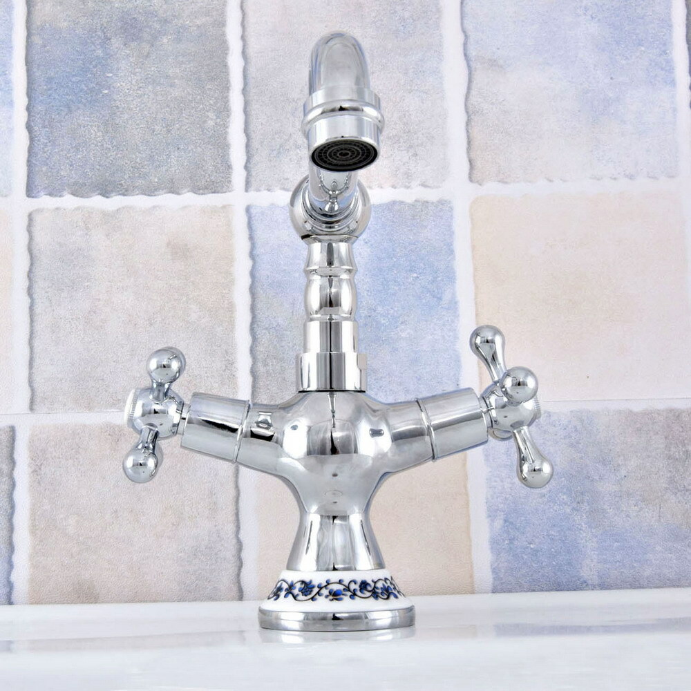 Polished Chrome Double Cross Handle Bathroom Faucet Vanity Sink Mixer ...