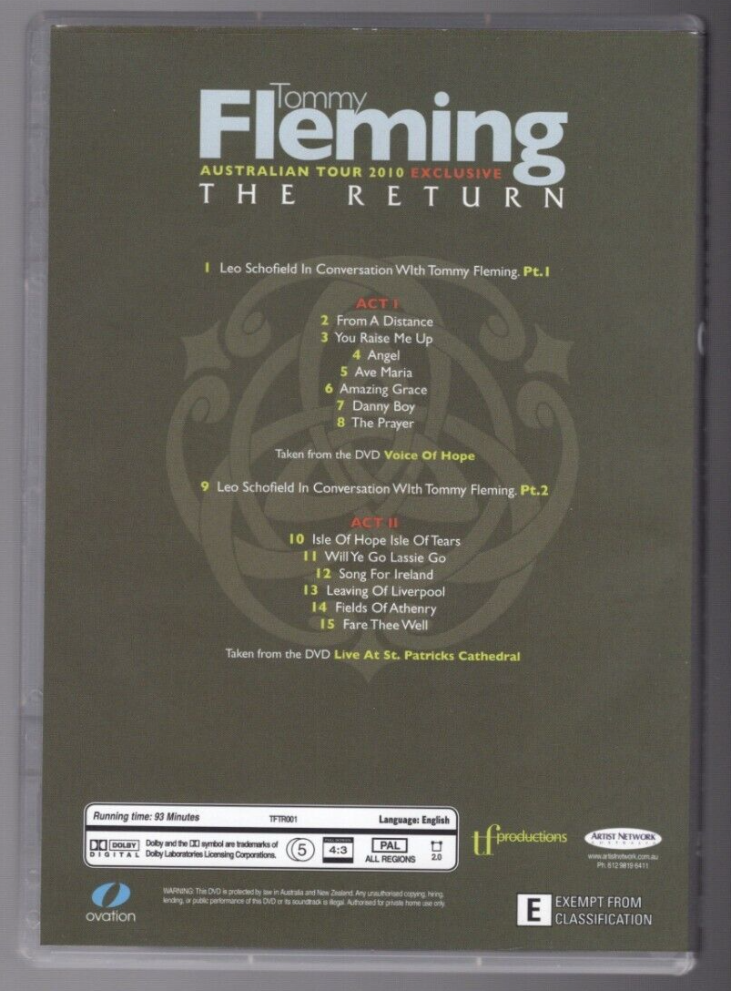 Tommy Fleming - The Return - Australian Tour 2010 Exclusive - DVD | eBay