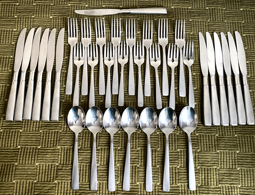 VTG Oneida Stainless SATIN ACCENT 18/8 Stainless Flatware 36 pc Plain ...