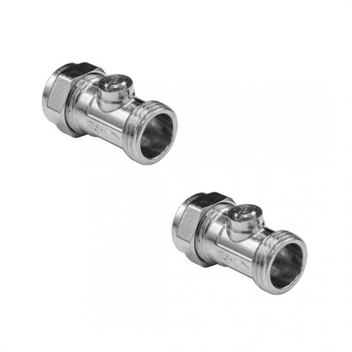 2 x 15mm x 3/8" Flat Faced Male Isolating Valve Chrome for Flexi Tap ...