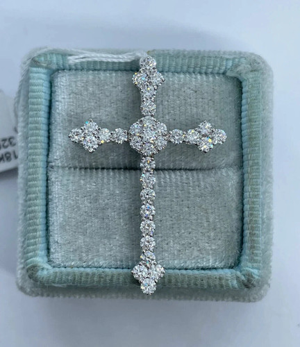 2Ct Round Cut Real Diamond Cross Pendant 14K White Gold Plated 18" Free ...