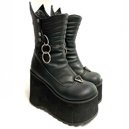 DEMONIA KERA-130 Goth Punk Raver 4" Platform Black Calf High Boots **Sz ...