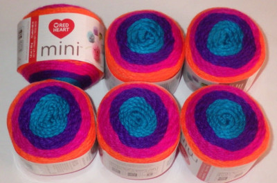 Lot of 6 Skeins, Red Heart Mini Yarn, 1.6 oz, 72 yds, #9857 Party Mix ...