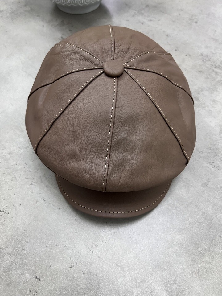 NEW 100% Real Leather Buttoned 8 Panel Flat Cap Soft Comfortable Black ...