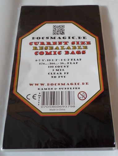100 Resealable Current Size Comic Book Bags 6-7/8"x 10-1/2"+ 1-1/2"Flap ...