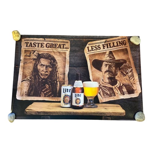 VTG Original Miller Lite Taste Tastes Great Less Filling Cowboy Indian ...