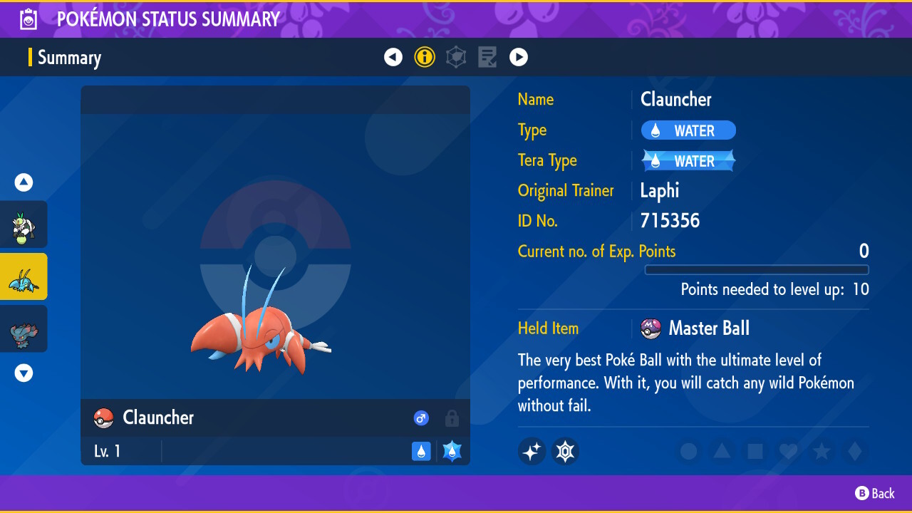 Clauncher XXXL XXXS 6IV Pokémon Alpha Size Shiny Egg Pokemon Scarlet ...