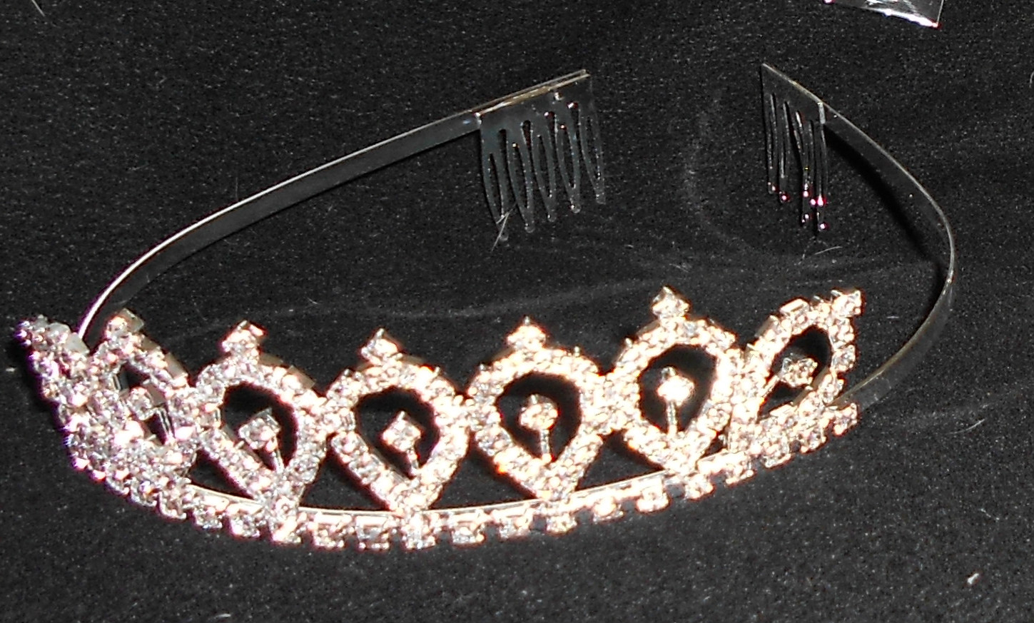 SILVERTONE METAL RHINESTONE TIARA CRYSTAL DANCE Wedding Pageant almond ...