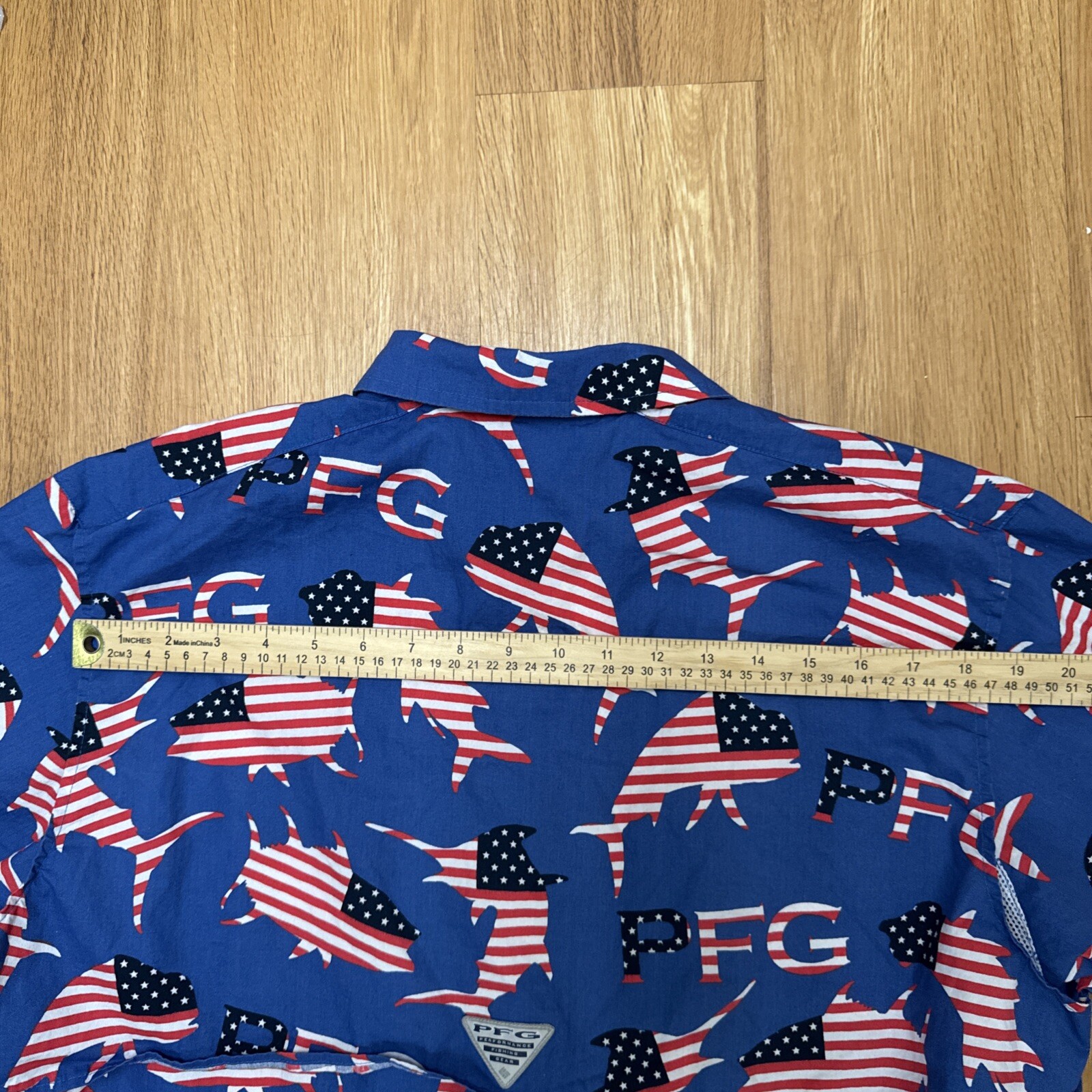 Columbia PFG Men's Red White Blue SS Fishing Shirt Long Tale Mesh ...