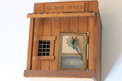Vintage US Post Office PO Box Brass Door Wooden Coin Money Bank ...