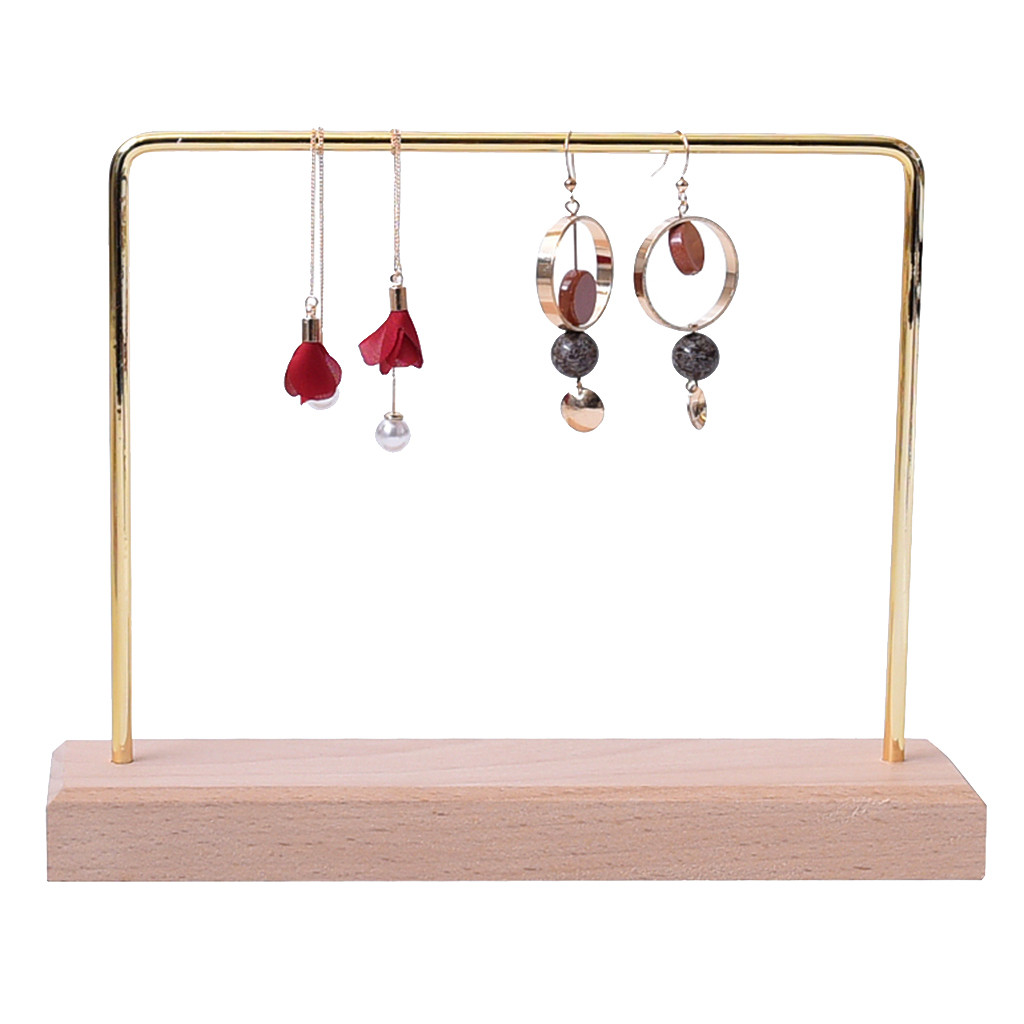 Wood Base Metal Jewelry Holder Display Stand Dangle Earrings Hanging ...