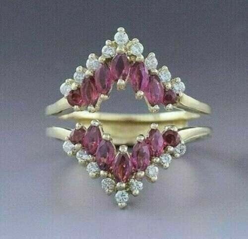 3ct Ruby & Diamond Simulated Enhancer Wrap Band Ring 925 Yellow ...