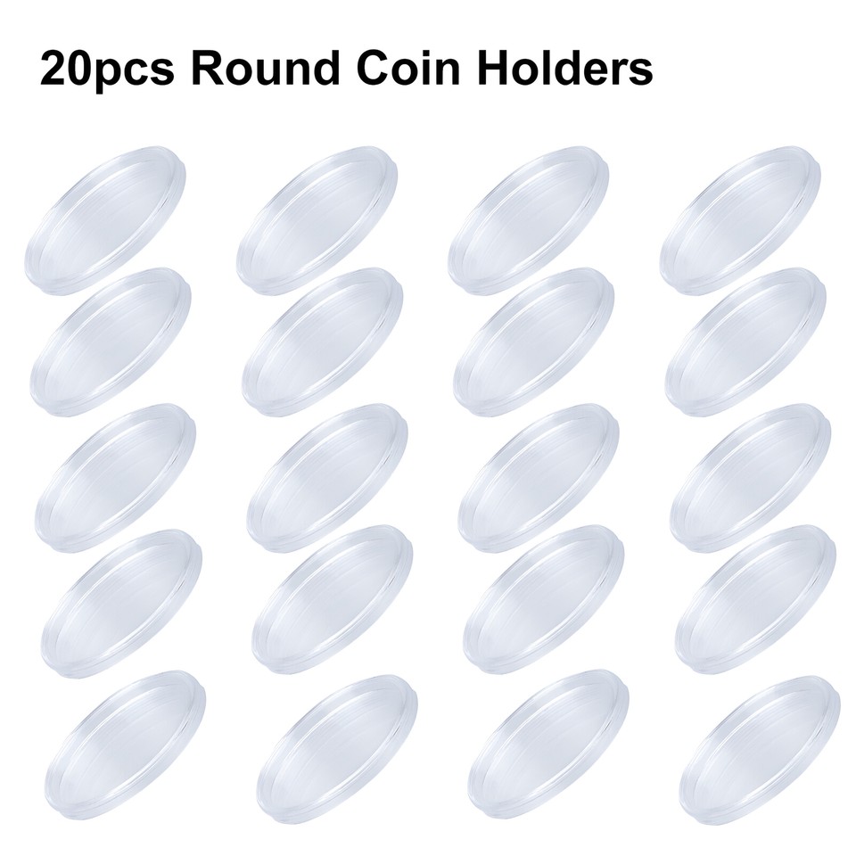 20Pcs 46mm Coin Storage Box Clear Round Plastic Capsules Holder w/ 5 ...