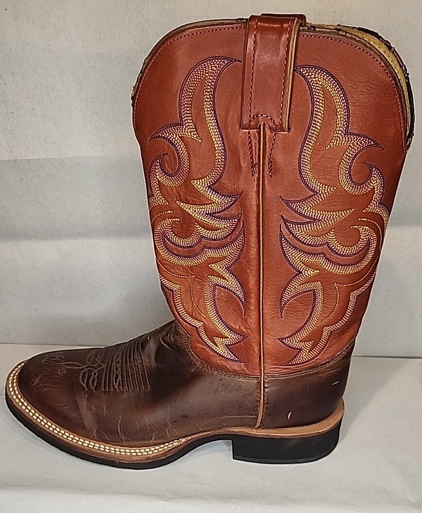 JUSTIN TEKNO CREPE BROWN LEATHER ROUND TOE ROPER COWBOY BOOTS #5535 MEN ...