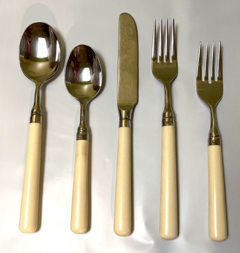 Stanley Roberts Spectrum Ivory Handle 5-Piece Flatware Set Stainless ...