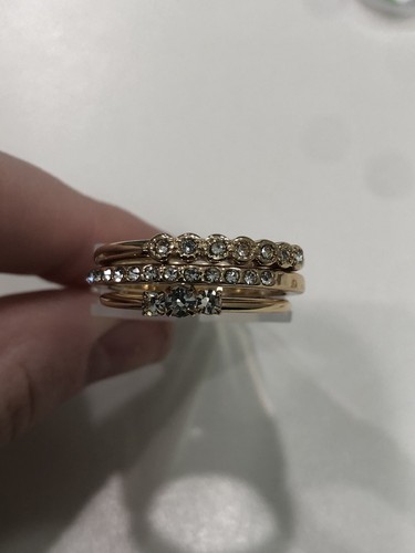 Beeline Fashion Jewelry Gold 3-Piece Gem Embedded Ring Stack Size 9-10 ...