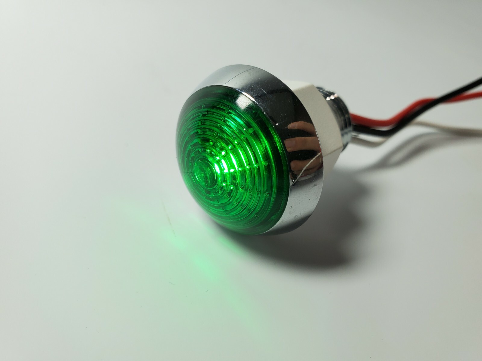 Pair 1-1/4" Dual Function Green LED Marker Light Mini Moon Chrome Bezel ...