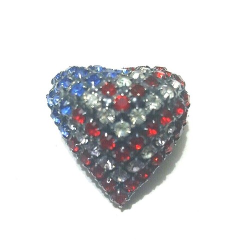 Bauer signed Rhinestone Heart Red White Blue Brooch Pin #166 | eBay