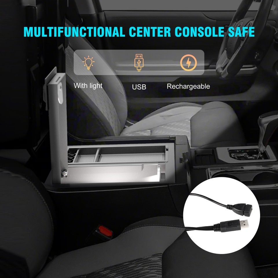 Hidden Car Gun Center Console Safe Box w/ Lock & LED For 2014-2021 ...