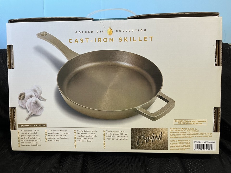 Cast Iron Skillets Parini Golden Oil Collection 8" & 10" BOTH NEW IN ...