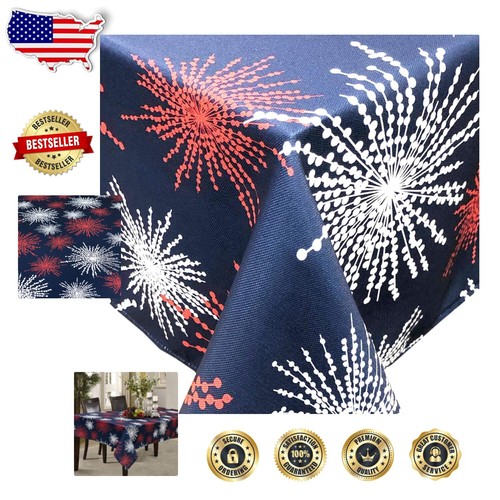 Patriotic 60"x120" Easy-Care Fireworks Tablecloth for All-Year ...