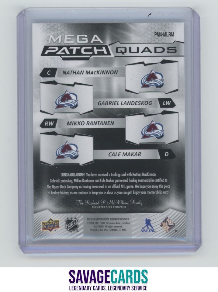 2022-23 UD Premier Mega Patch Quad Makar/MacKinnon/Rantanen/Landeskog /5 | eBay