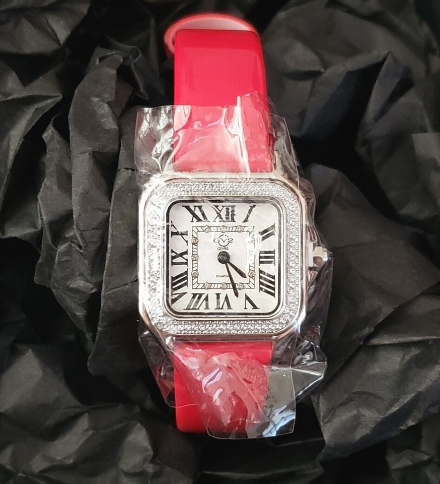 Gervil GV2 Milan Diamond Swiss Quartz 27.5mm Square Red Strap Limited ...