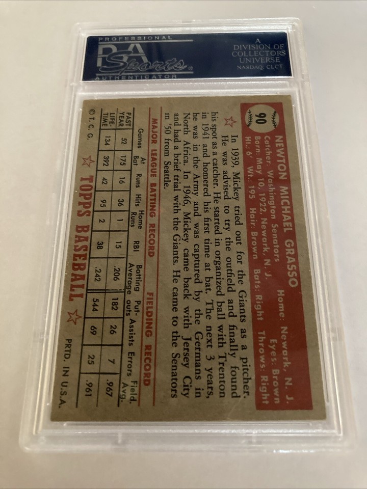 1952 Topps Mickey Grasso #90 PSA VG-EX 4 Red Back baseball card ...