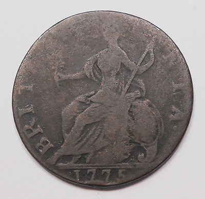 Great Britain 1775 Half 1/2 Penny VG+ ** RARE Date George III Key UK ...