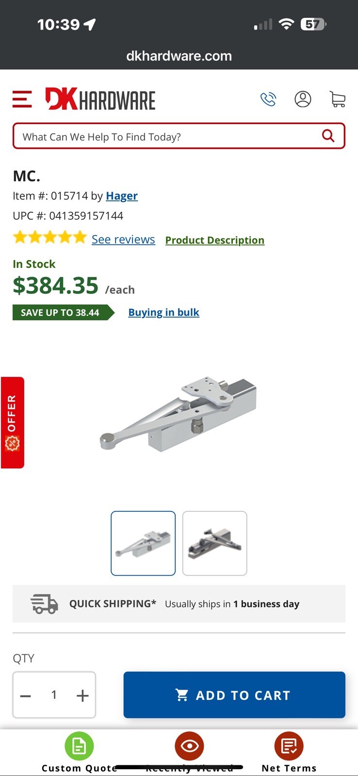 Hager 149802 5200 PAR ADJ 1-6 ALM HDHOCS Door Closure | eBay