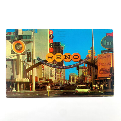 Postcard Nevada Reno NV Casino Strip Arch Sign 1970s Posted 1990 Chrome ...