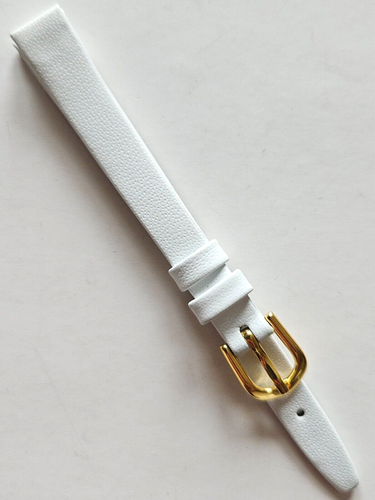 10mm - White Smooth Surface Genuine Leather Watch Band - ( Gold Buckle ...