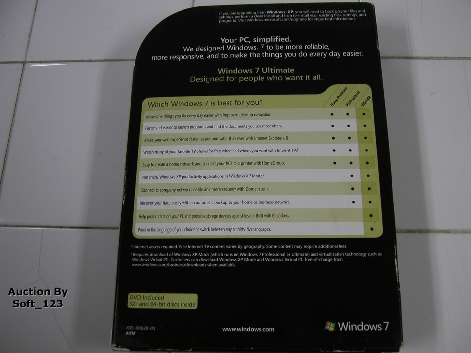 Microsoft Windows 7 Ultimate 32 Bit and 64 Bit DVDs MS WIN Full Retail ...