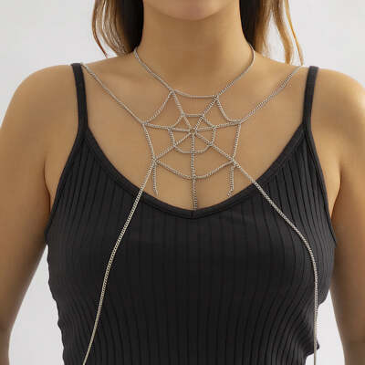 Silver Spider Web Chest Body Chains | eBay