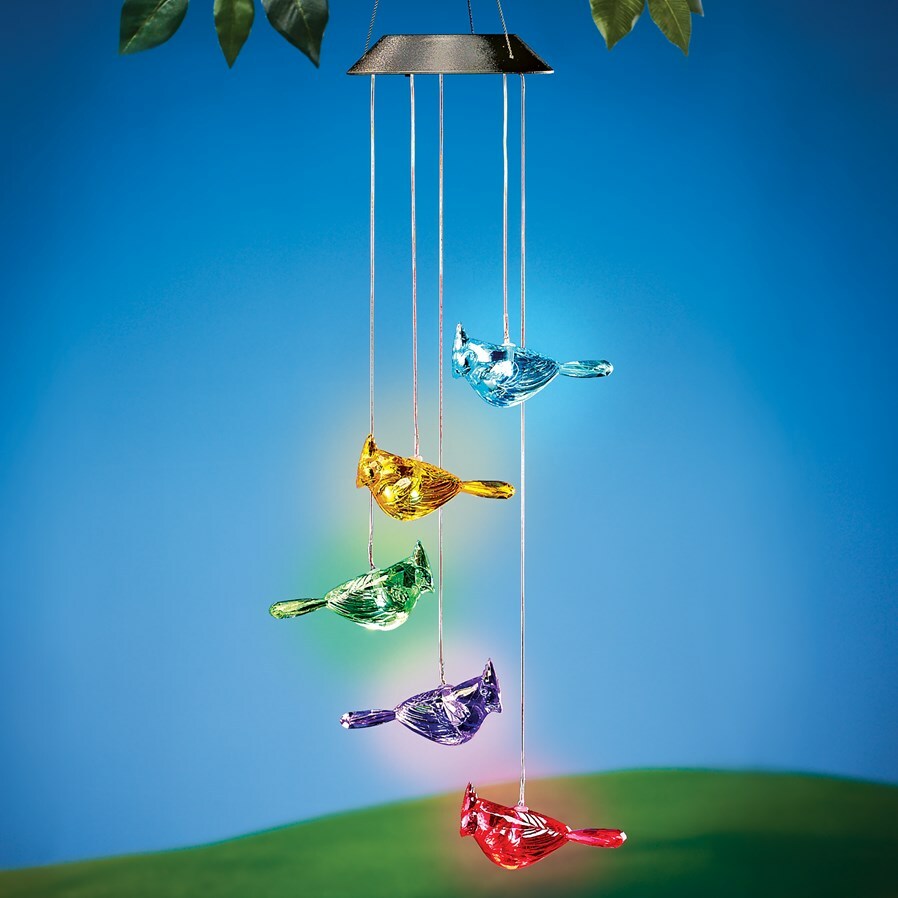 Solar Lighted Sparkling Rainbow Song Birds Porch Patio Garden Wind ...